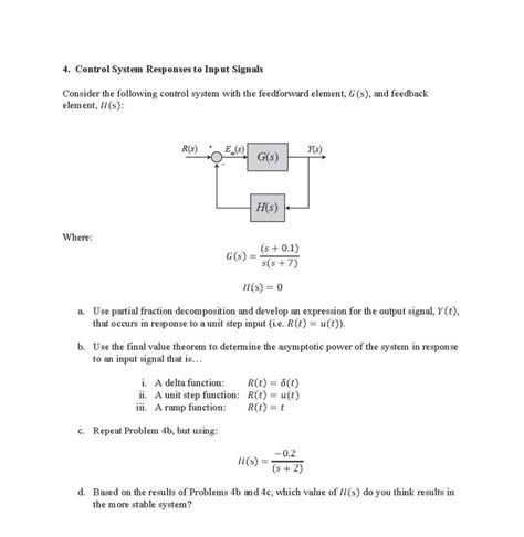 Solved Control System Responses To Input Signals Consider Chegg