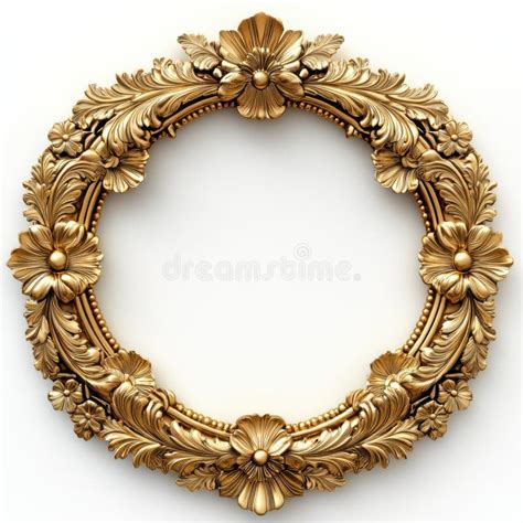 Ornate Gold Circular Frame Floral Design Elegant Decor Isolated On