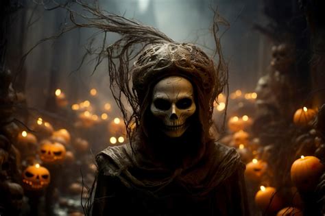 Mystisches Porträt Einer Bösen Hexe Mit Beängstigendem Make Up Für Dia