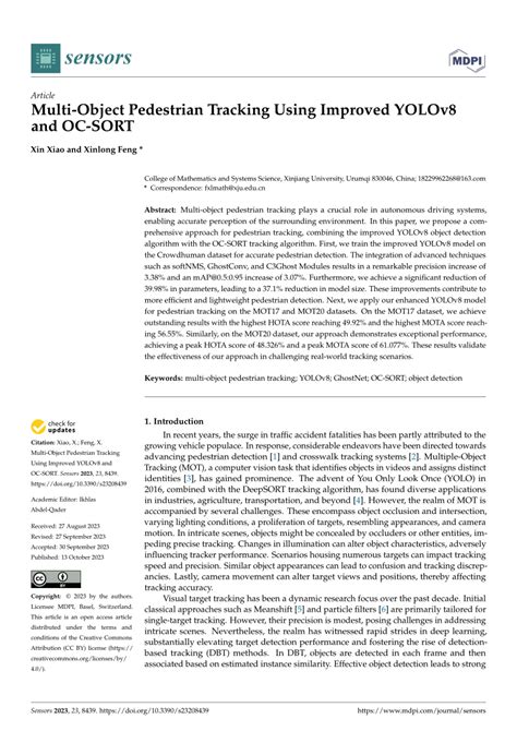 Pdf Multi Object Pedestrian Tracking Using Improved Yolov8 And Oc Sort