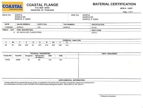 Mill Test Report MTR Aka Material Test Reports OFF