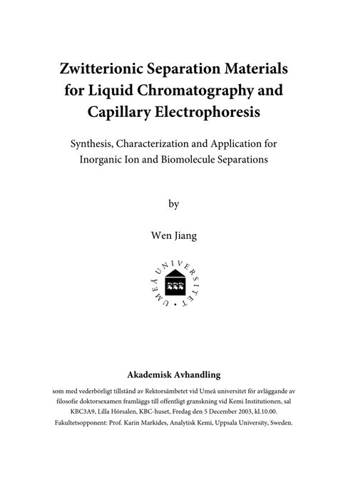 Pdf Zwitterionic Separation Materials For Liquid Chromatography And Capillary Electrophoresis