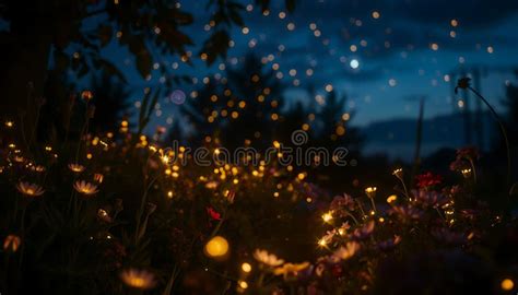 Firefly Night Lights Magical Scene Insect Light Nature S Glow Nighttime Generative Ai Stock