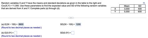 Solved Random Variables X And Y Have The Means And Standard