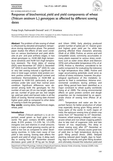 Pdf Response Of Biochemical Yield And Yield Components Of Wheat
