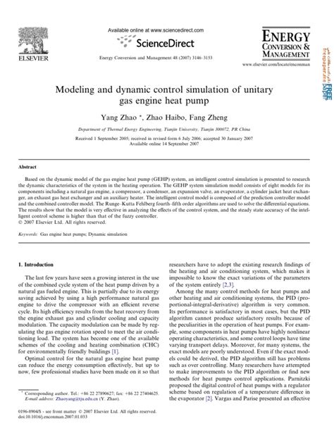Modeling And Dynamic Control Simulation Of Unitary Gas Engine Heat Pump