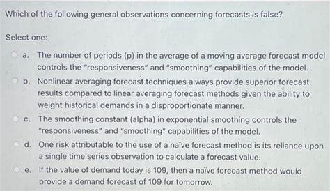Solved Which Of The Following General Observations