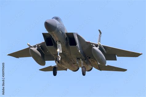 LEEUWARDEN, NETHERLANDS - APR 19, 2018: US Air Force F-15 Eagle fighter ...