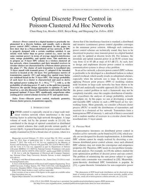 Pdf Optimal Discrete Power Control In Poisson Clustered Ad Hoc Networks