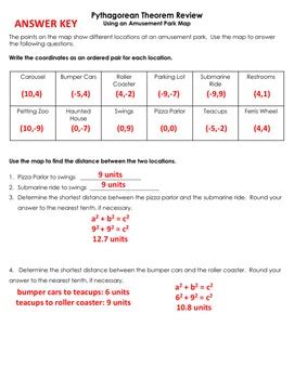 Pythagorean Theorem Practice Using An Amusement Park Map By Kendra Passarelli