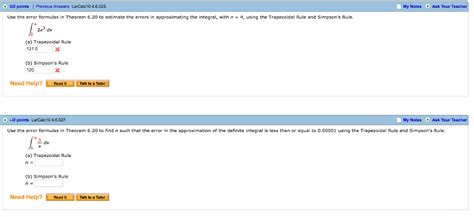 solved use the error formulas in theorem 6 20 to estimate
