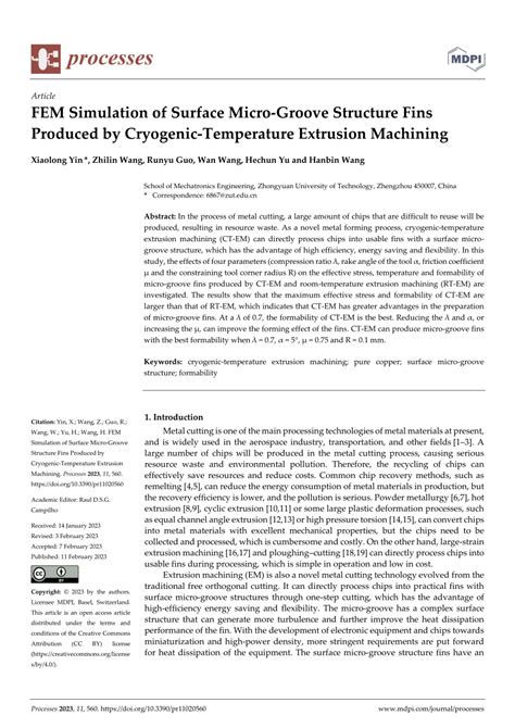 Pdf Fem Simulation Of Surface Micro Groove Structure Fins Produced By Cryogenic Temperature