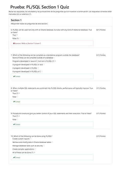 pl sql section 1 quiz 5 prueba section 1 quiz revise las respuestas