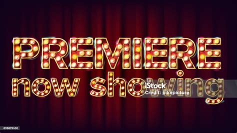 Premiere Sekarang Menampilkan Poster Vector Lampu Bercahaya Bioskop