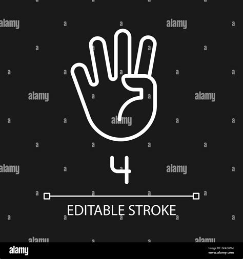 Digit Four Sign In ASL Pixel Perfect White Linear Icon For Dark Theme Stock Vector Image Art