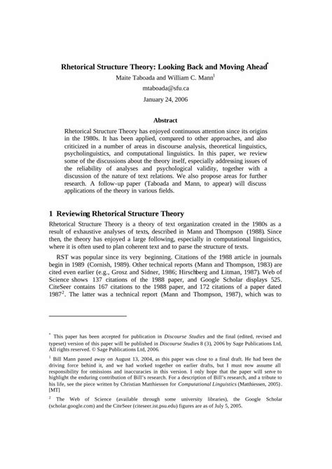 Pdf Rhetorical Structure Theory Looking Back And Moving Ahead