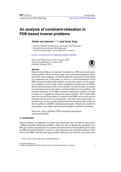 An Analysis Of Constraint Relaxation In Pde Based Inverse Problems