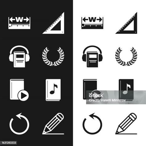 Set Laurel Wreath Audio Book Measuring Height And Length Triangular Ruler Pencil Line And