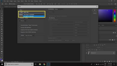 the actions palette for batch processing in photoshop