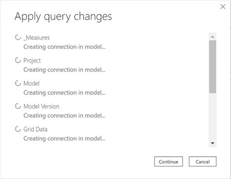 应用在 Power Bi 中设置 Assemble 项目时卡在处理中的查询更改
