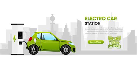 충전소에 전기 자동차 Qr 코드를 스캔합니다 배터리 Ev 차량이 꽂혀 전기를 얻었습니다 벡터 일러스트레이션 개념에 대한 스톡 벡터 아트 및 기타 이미지 Istock