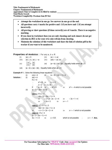 Worksheet 2 Properties Of Modulus Pdf
