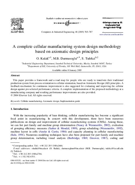 pdf a complete cellular manufacturing system design methodology based