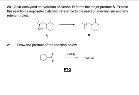 Solved Acid Catalysed Dehydration Of Alcohol R Forms The Chegg