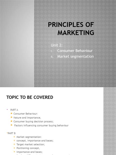 Principles Of Marketing Unit 2 Consumer Behaviour And Market