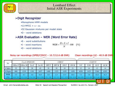 Ppt Lombard Speech Recognition Powerpoint Presentation Free Download Id1102230