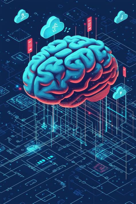 Digital Brain with Glowing Neural Networks and Lines Connecting in a Cybernetic Environment ...