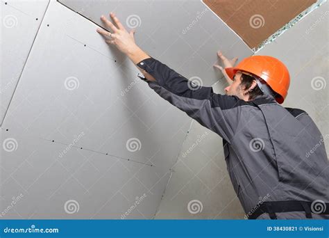Man Installing Drywall Stock Image Image Of Decor Design 38430821