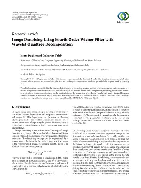 Pdf Image Denoising Using Fourth Order Wiener Filter With Wavelet