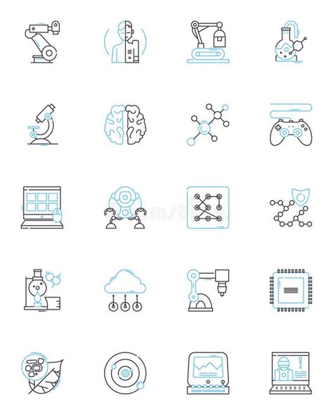 Simulated Development Linear Icons Set Virtual Model Simulation