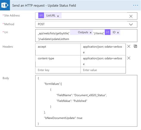 update sharepoint field using rest api badgateway power platform