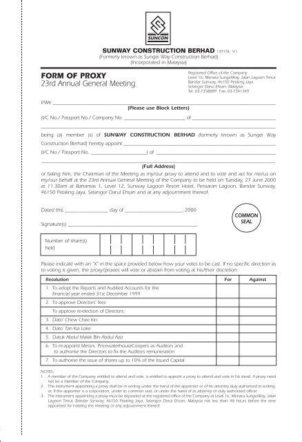 Form Of Proxy 23rd Annual General Meeting