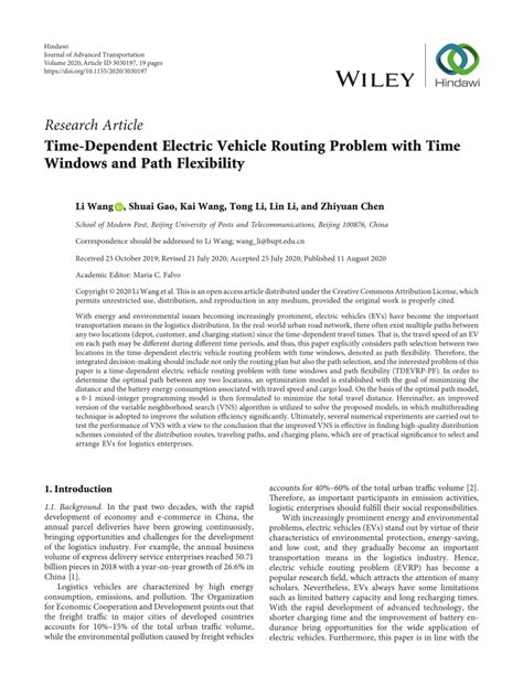 Pdf Time Dependent Electric Vehicle Routing Problem With Time Windows