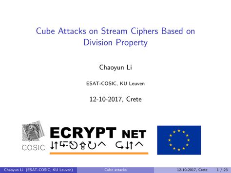 [ppt] cube attacks on stream ciphers based on division property