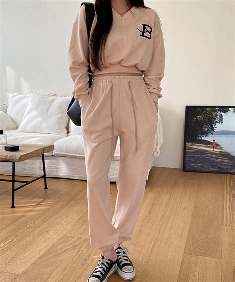 더무무 알파벳 크롭티 밴딩 조거 팬츠 세트 간절기 봄가을 트레이닝 츄리닝 상하세트