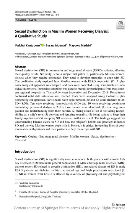 Sexual Dysfunction In Muslim Women Receiving Dialysis A Qualitative Study Request PDF