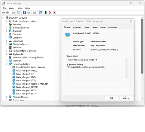 Intel R Wi Fi 6 Ax201 160mhz Has Encountered An Internal Error And