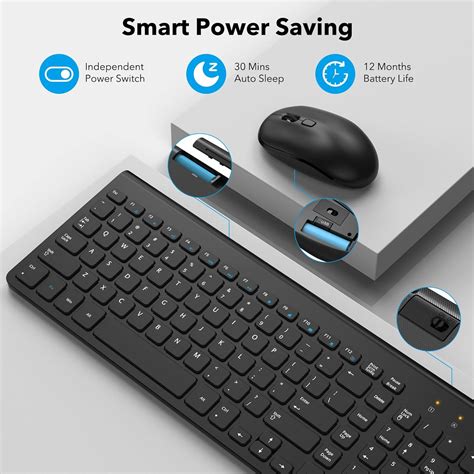 Wireless Keyboard And Mouse Combo Wisfox Ultra Slim Compact Keyboard With Silent Keys Power