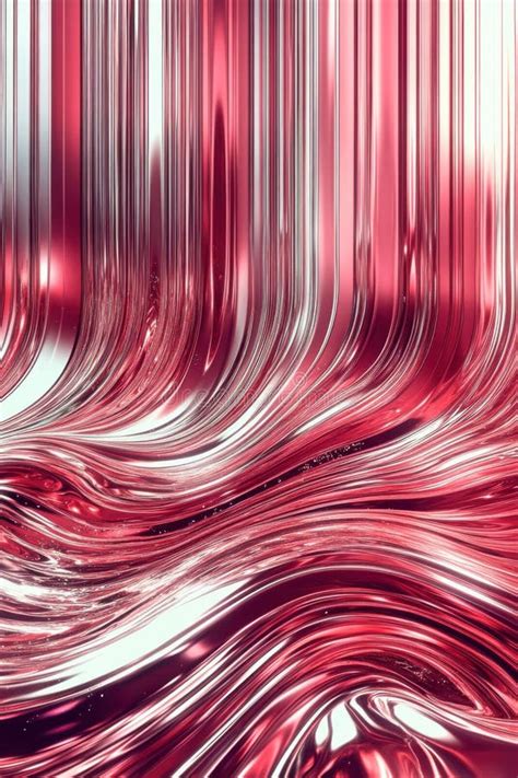 Abstract Metallic Red And Silver Liquid Flow Reflective Surface With Vibrant Light Patterns