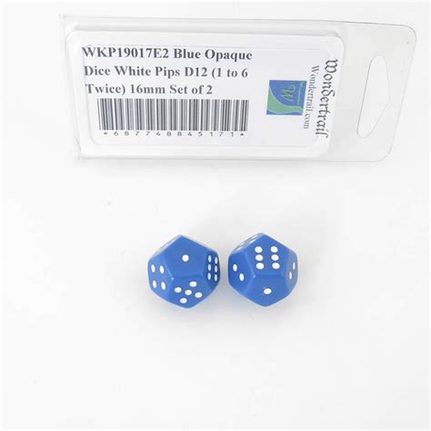 Wkp19017e2 Blue Opaque Dice White Pips D12 1 To 6 Twice 16mm Set Of Wondertrail