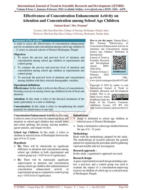 Effectiveness Of Concentration Enhancement Activity On Attention And Concentration Among School