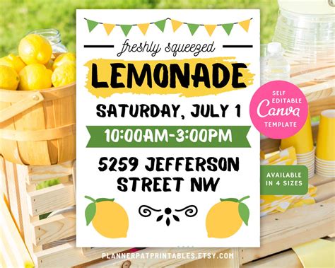 Editable Lemonade Stand Flyer Printable Canva Template Digital
