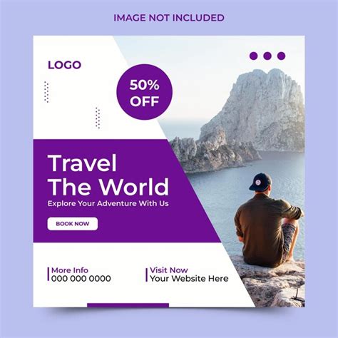 세계 여행 소셜 미디어 포스트 또는 인스타그램 배너 템플릿 프리미엄 벡터