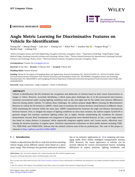 Pdf Angle Metric Learning For Discriminative Features On Vehicle Re‐identification