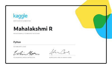 mahalakshmi r completed the python course on kaggle
