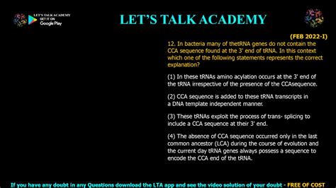 Some Bacterial Trna Genes Lack The Cca Sequence At The 3′ End Csir Net Life Science Coaching